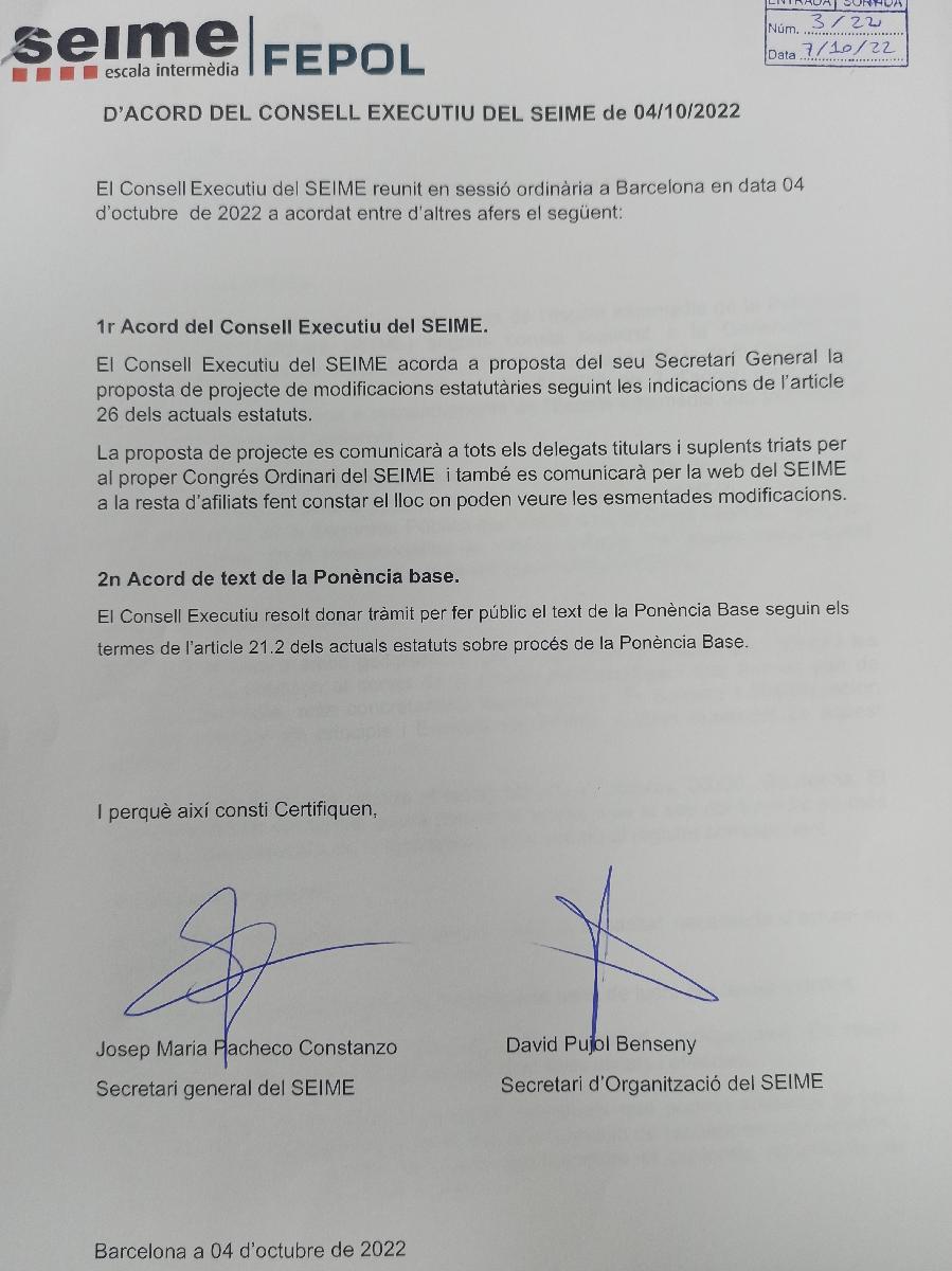 Proposta de projecte de modificacions estatutàries del Seime